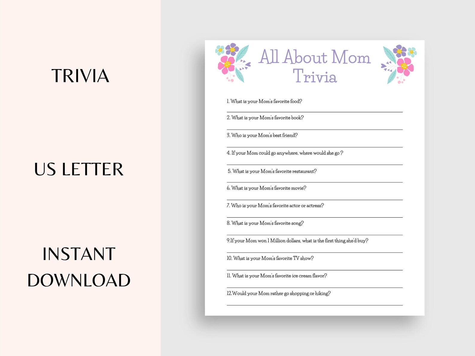 Mother's Day Trivia| All About Mom Quiz| Mother's Day Game for Families ...