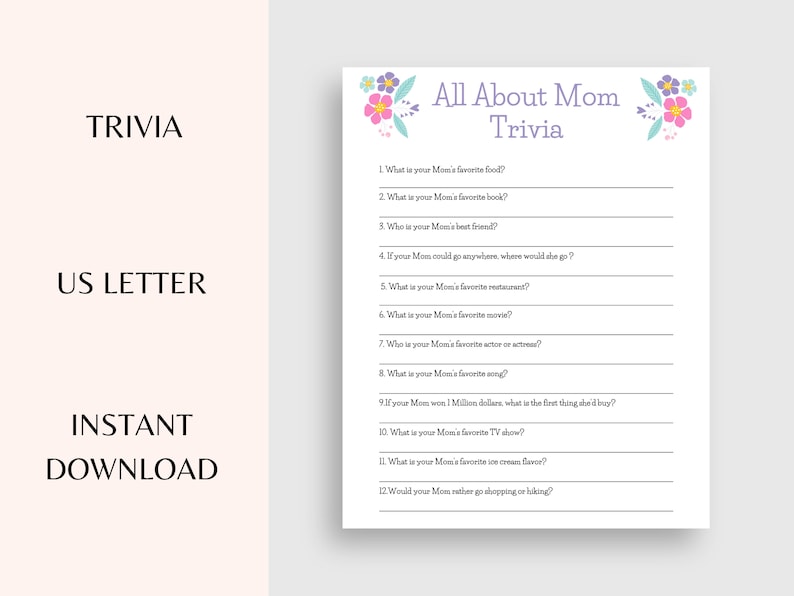 Mother's Day Trivia| All About Mom Quiz| Mother's Day Game for Families ...