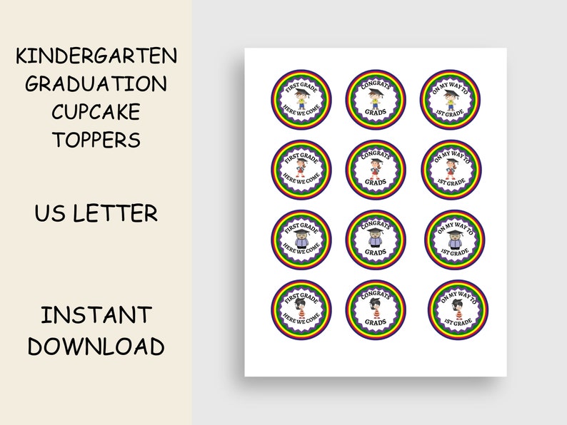 Kindergarten Graduation Cupcake Toppers Printable Graduation Cupcake ...