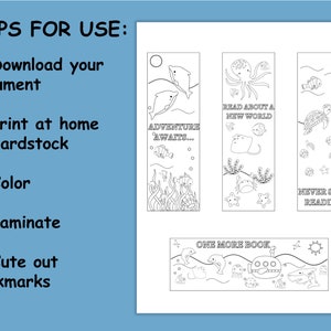 Color Your Own Bookmarks| Ocean Animal Bookmarks Printable| Cute Animal ...