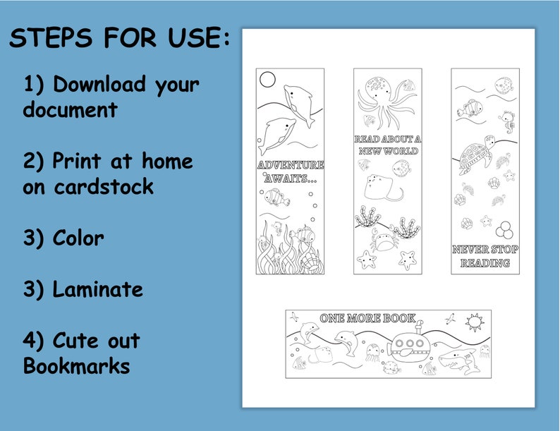 Color Your Own Bookmarks| Ocean Animal Bookmarks Printable| Cute Animal ...