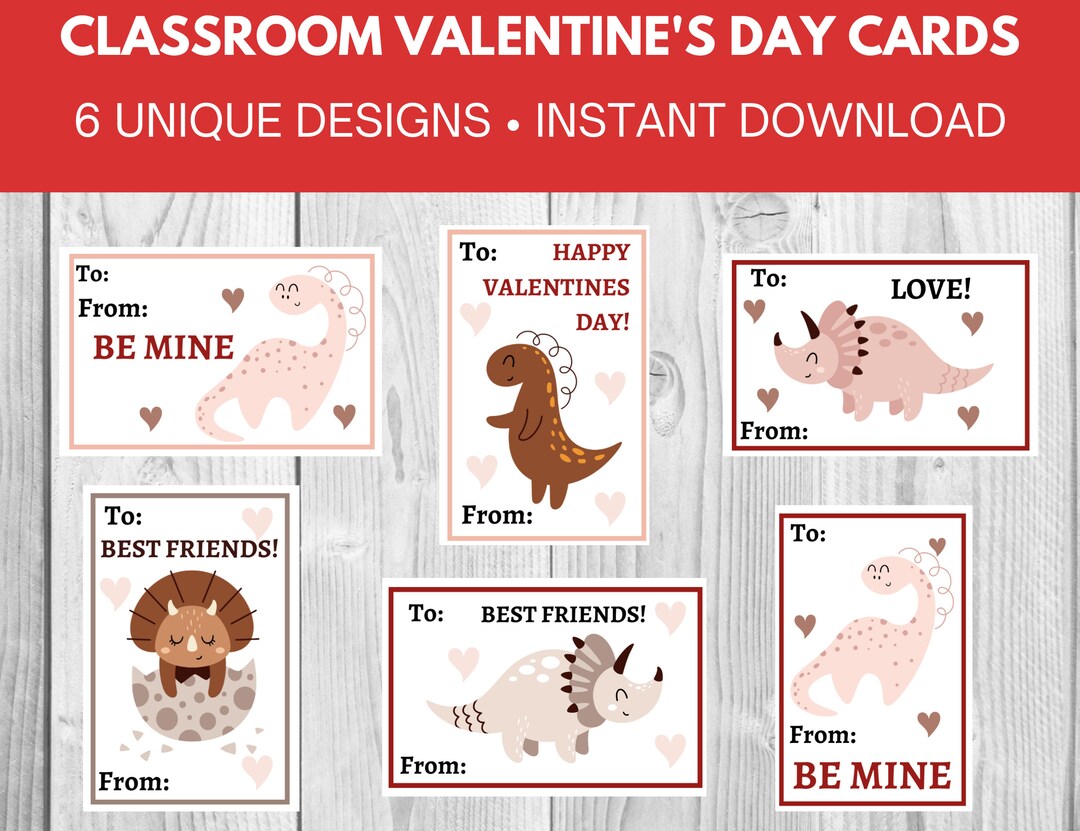 Dinosaur Valentines Classroom Valentines Printable Valentines for Kids ...
