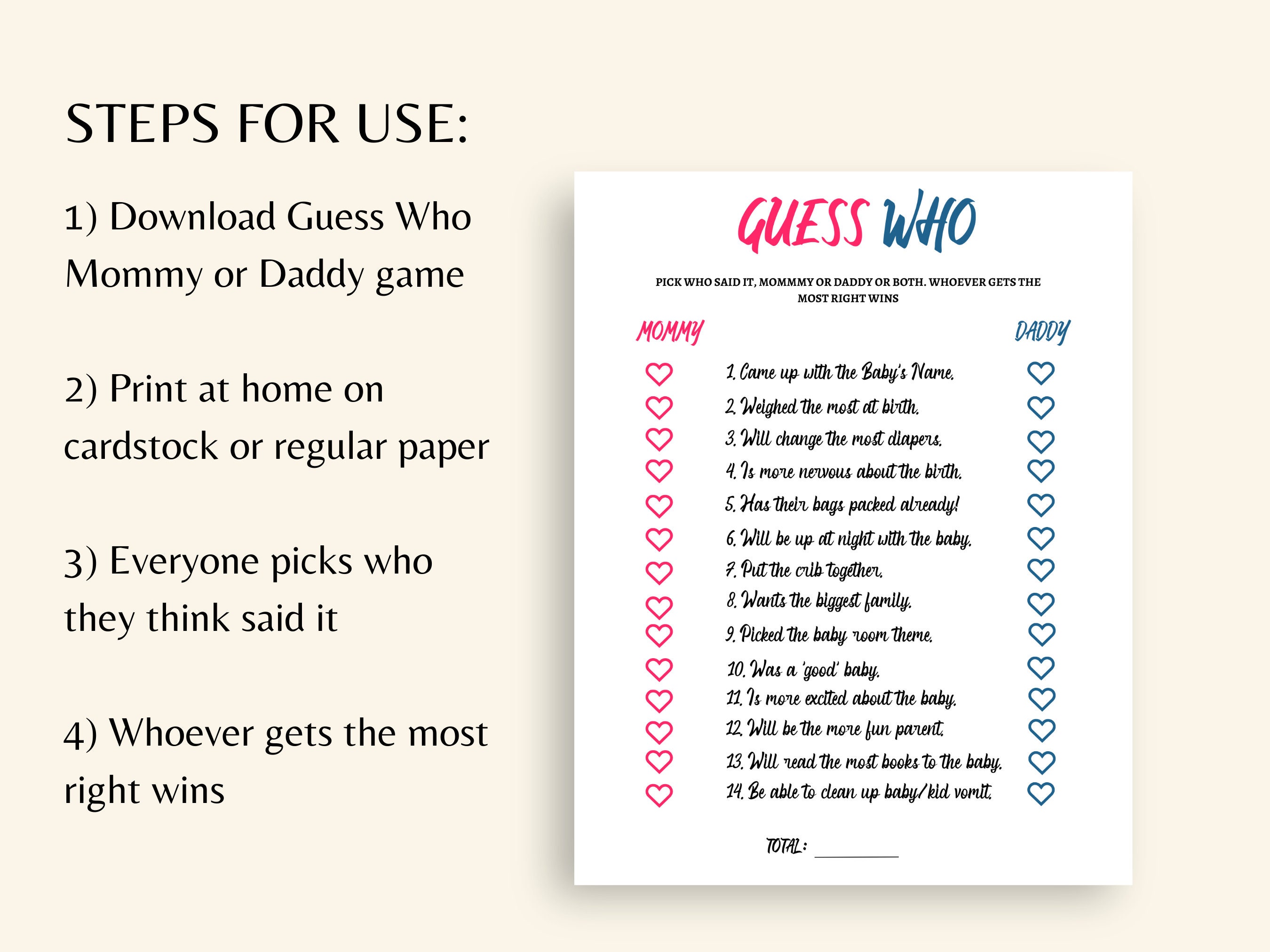 Mommy or Daddy Baby Shower Game Pink and Blue Guess Who Baby Shower ...