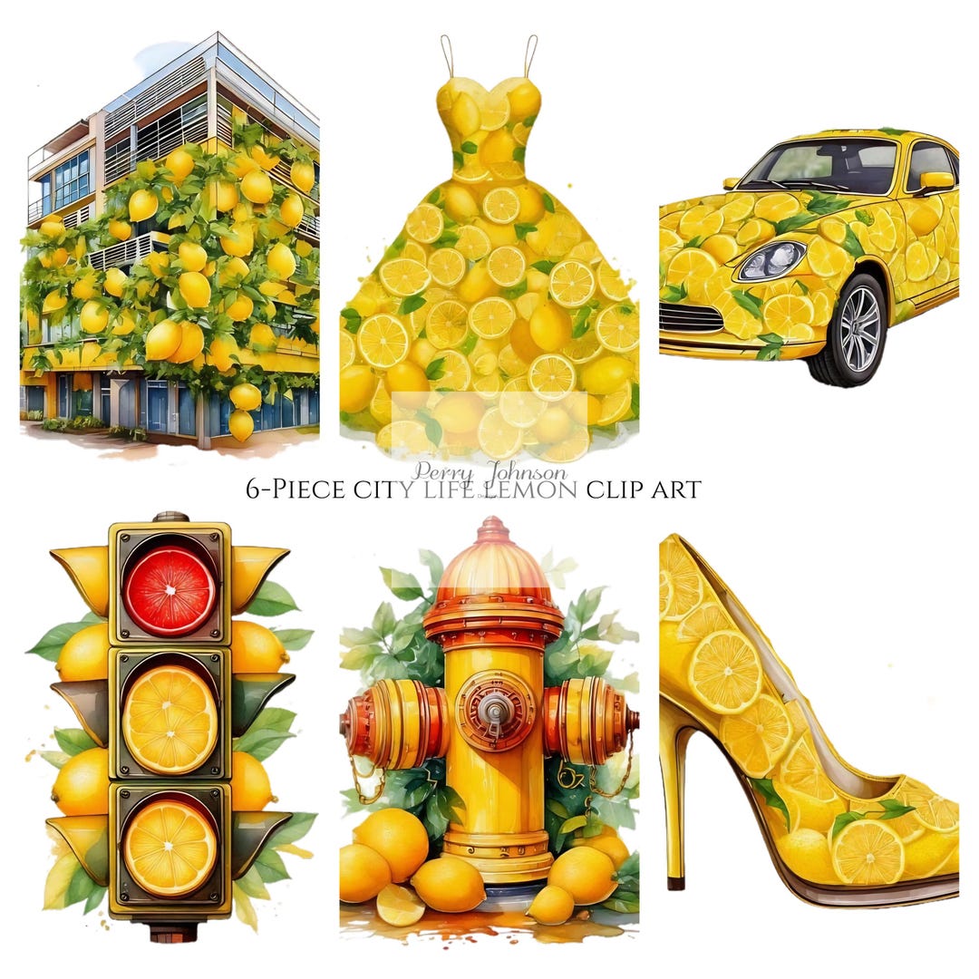 Lemon City Life Clip Art, 6-piece Lemon Clip Art, Lemon PNG, Lemon ...