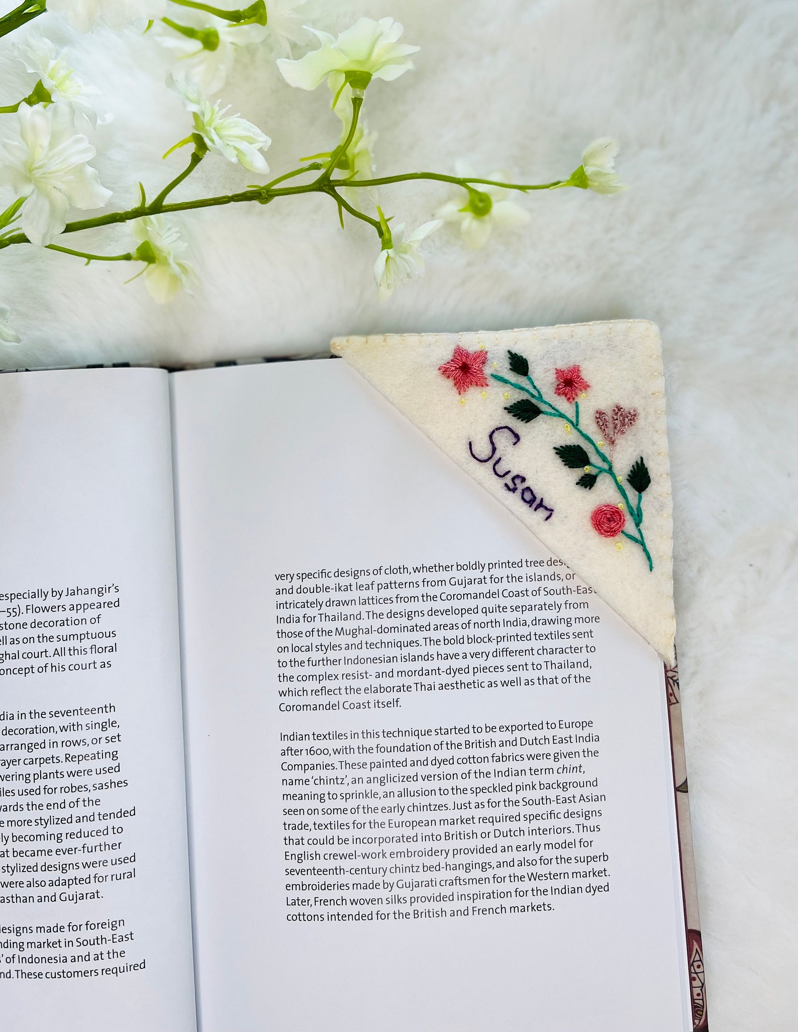 Custom Hand Embroidered Initial Corner Bookmark, Floral Felt Bookmark ...