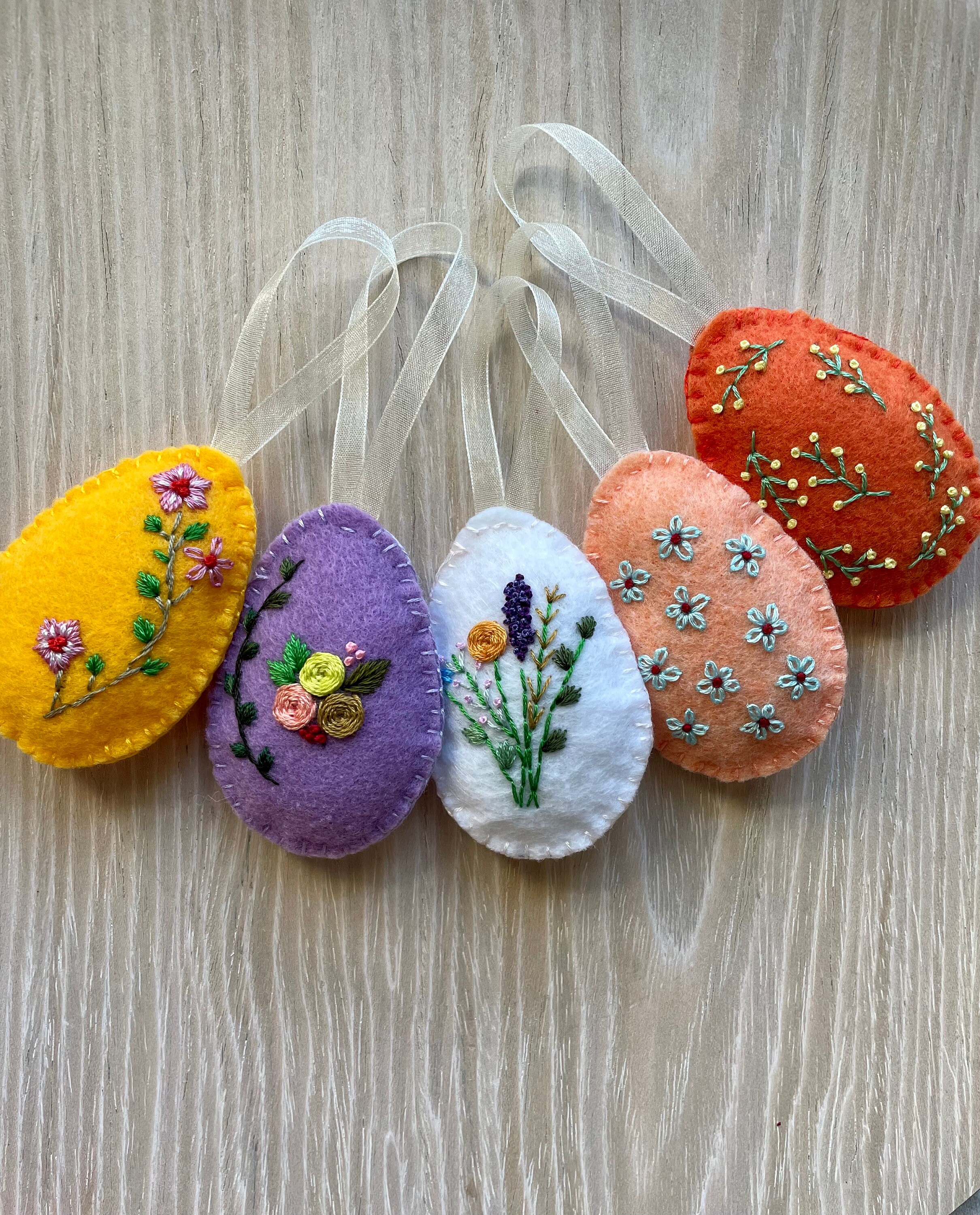 Felt Easter Egg Decorations, Spring Garden Embroidered Eggs, Easter ...