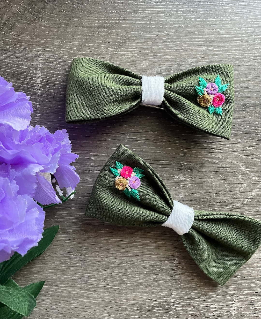 Hand Embroidered Hair Bow Ties | Hair Bows for Girls | Flower Modern ...
