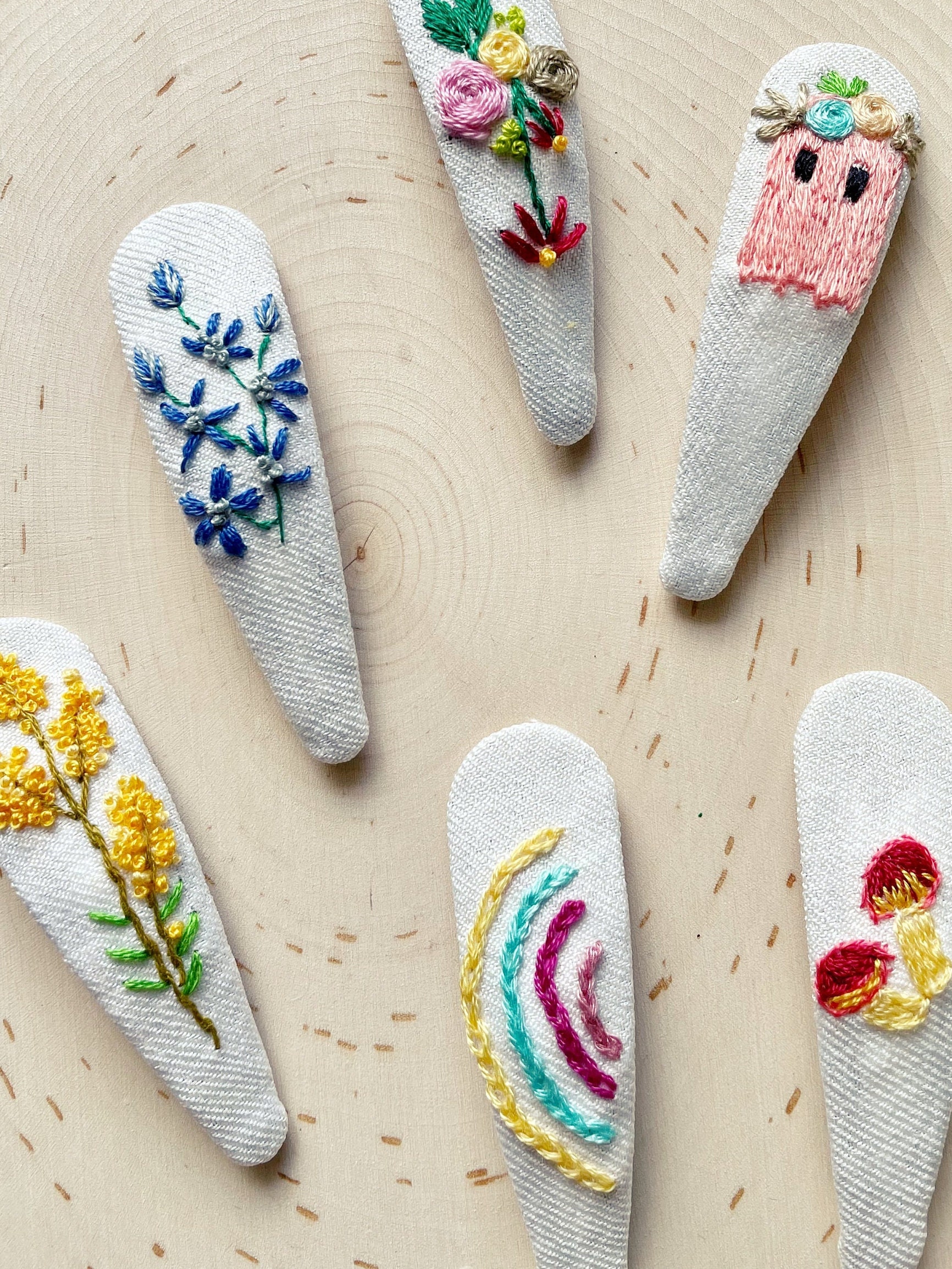 Floral Embroidered Snap Clips set of 2 Handmade Clips for - Etsy