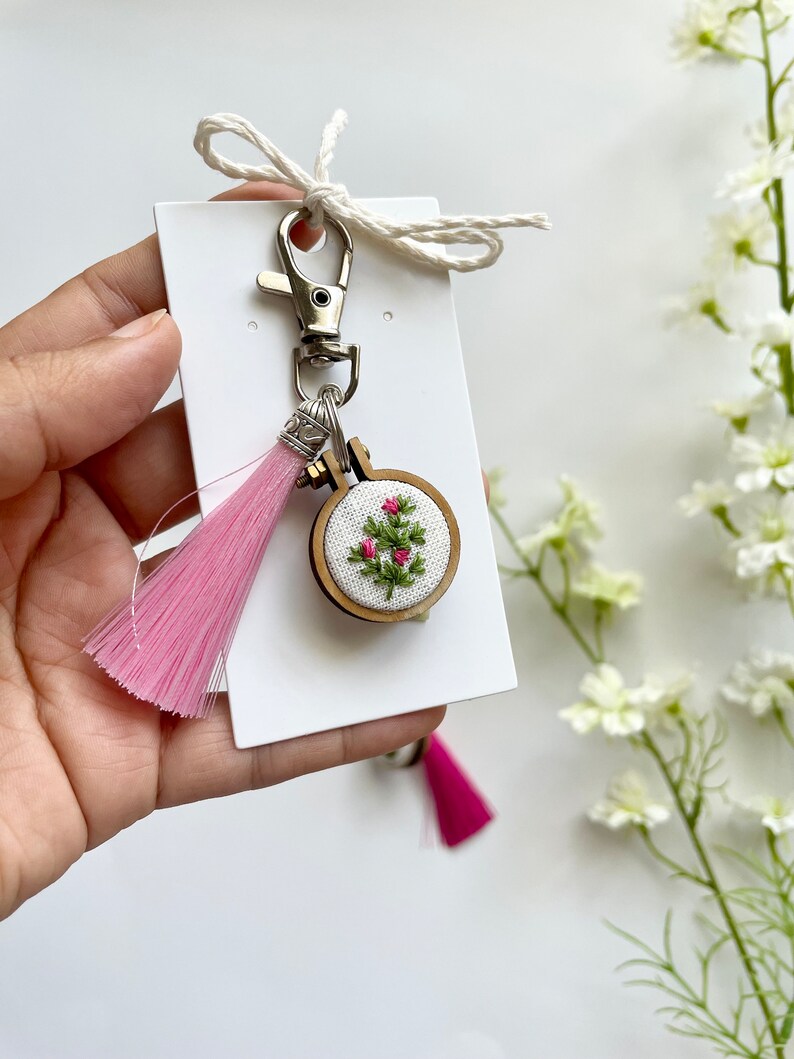 Hand Embroidered Wildflower Hoop Keychain: Mini Wooden Charm - Etsy