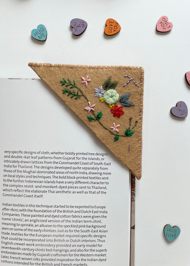 Handmade Embroidered Floral Corner Bookmark: Personalized Felt Reader ...