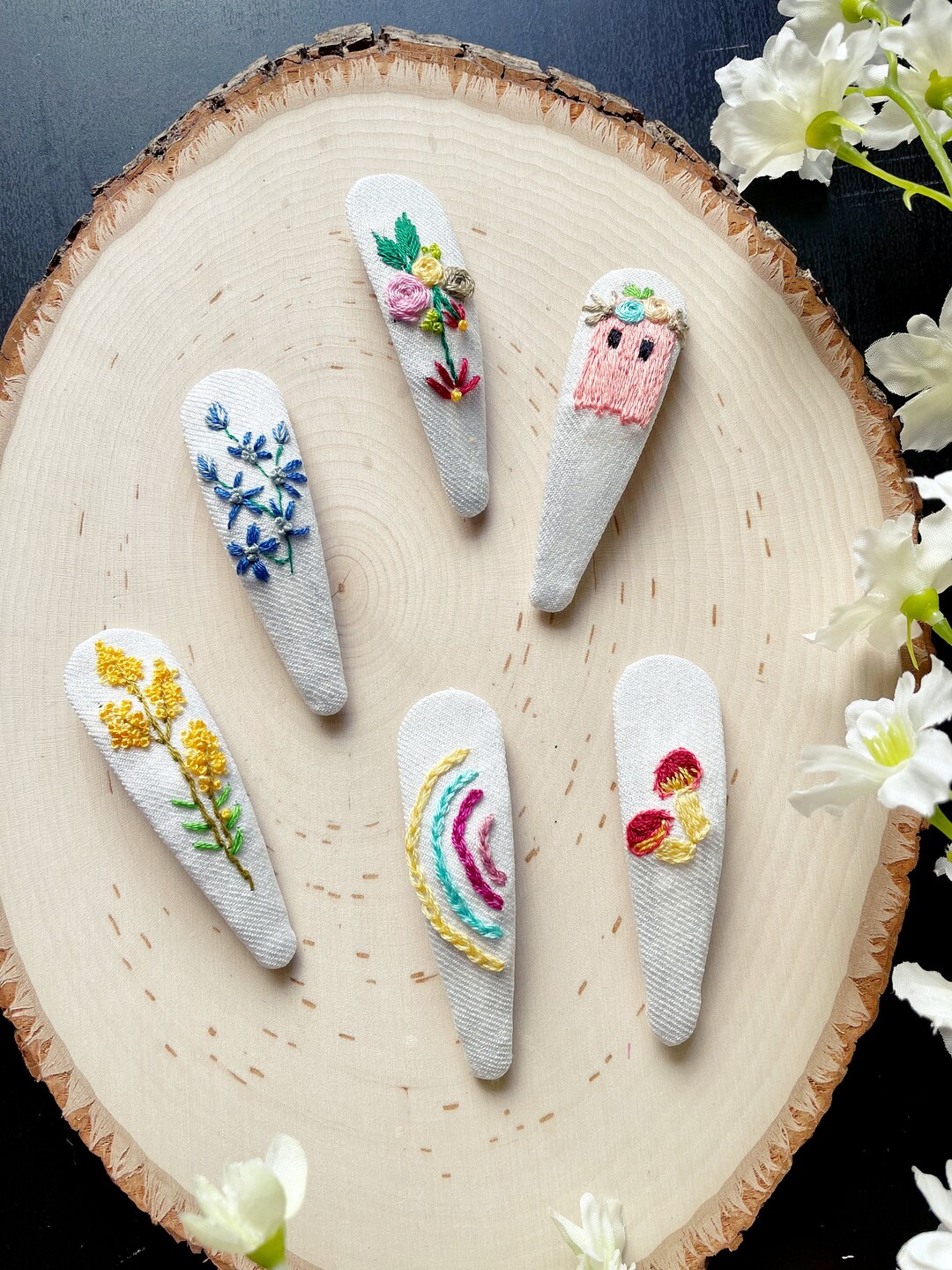 Floral Embroidered Snap Clips set of 2 , Handmade Clips for Toddlers ...