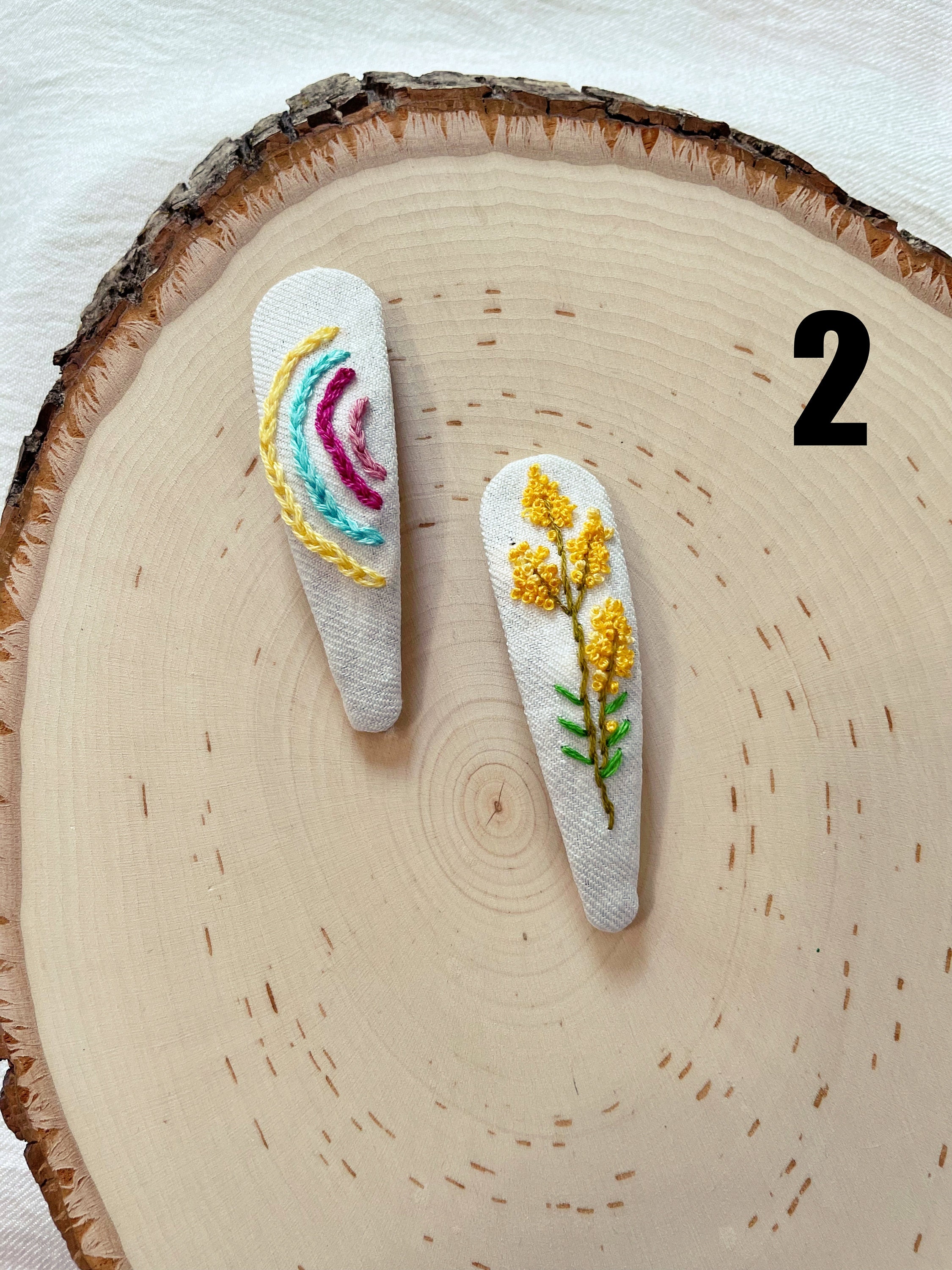 Floral Embroidered Snap Clips set of 2 Handmade Clips for - Etsy