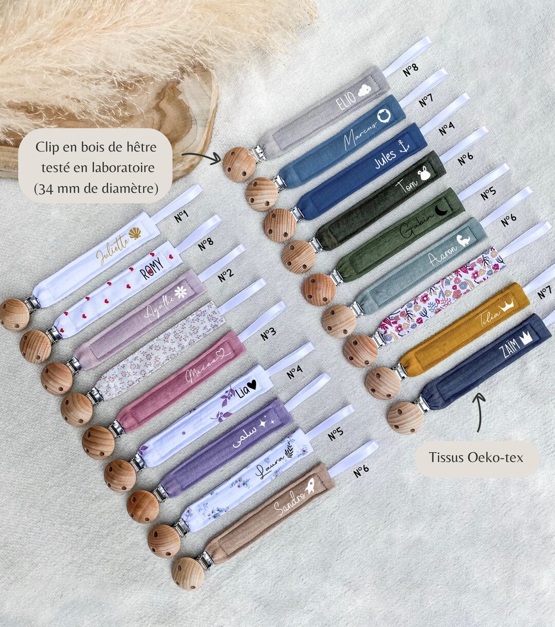Attache tétine personnalisée gaze de coton/pince en bois à - Etsy France