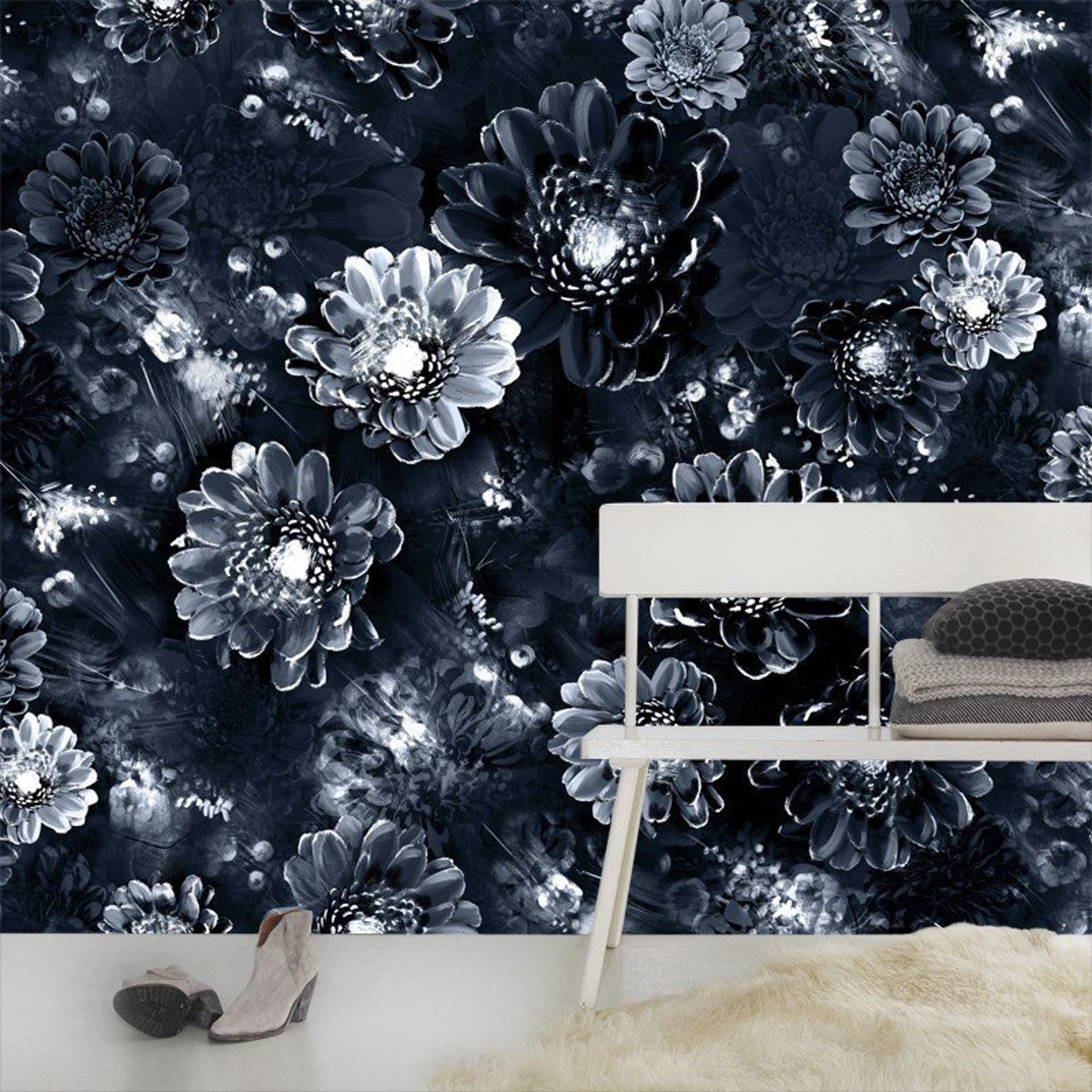 Moonlight Meadow Wallpaper - Etsy