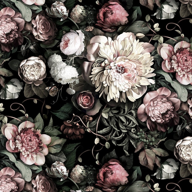 Dark Floral II Wallpaper - Etsy