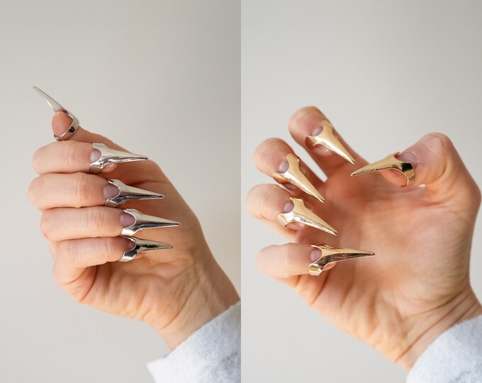 5 Stainless Steel Silver or Gold Claws, Finger Nail Tips, Nail Ring ...
