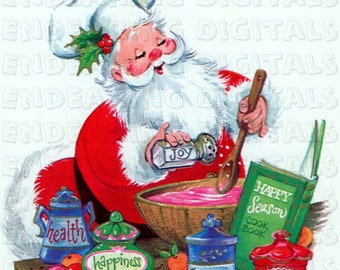 Vintage Santa Chef Christmas Card 1960s Mid Century 6x4 Digital ...