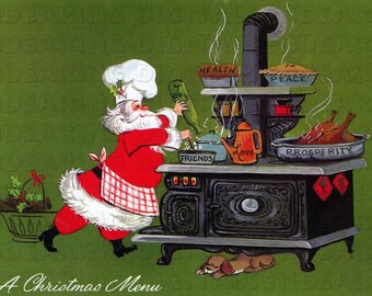 Vintage Santa Chef Christmas Card 1960s Mid Century 6x4 Digital ...
