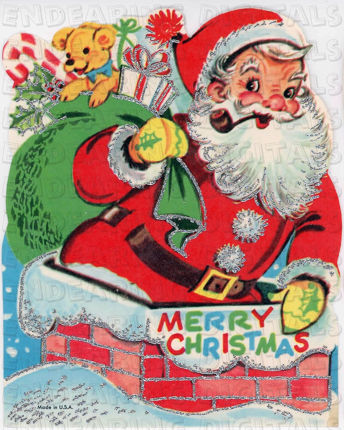Vintage 1960s Santa Chimney Christmas Card 6x4 Digital Download ...