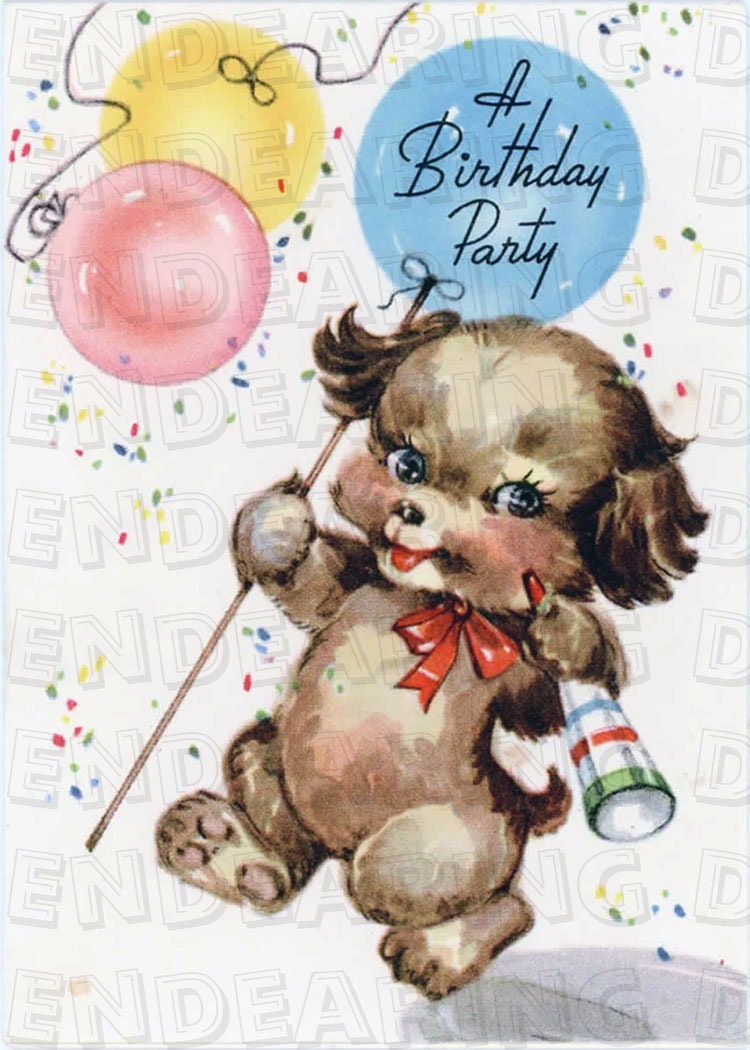 Vintage Children's Party Invitation 1940s Birthday Card With Puppy Dog ...