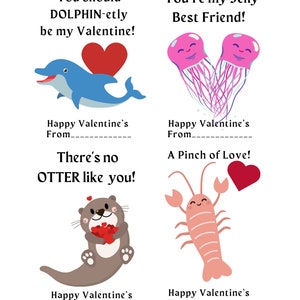 Sea Animal Valentine's Printable Cards for Kids. Cute, Star Fish, Jelly ...