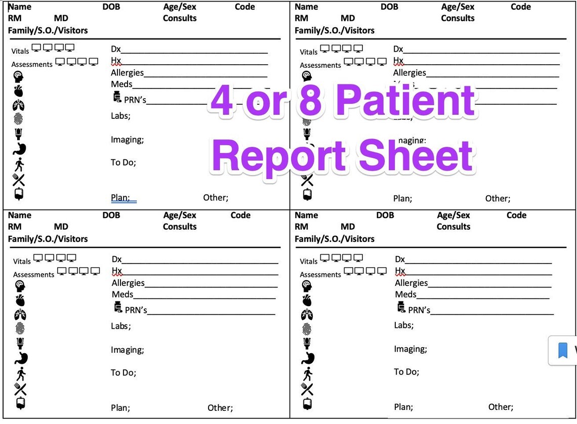 Nurse Report Cheat Sheet Med Surg Instant Printable Digital PDF ...