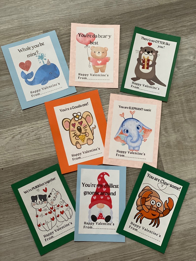 Kids Valentine's Day Printable Cards Animal Gnome Cute Sayings Animal ...