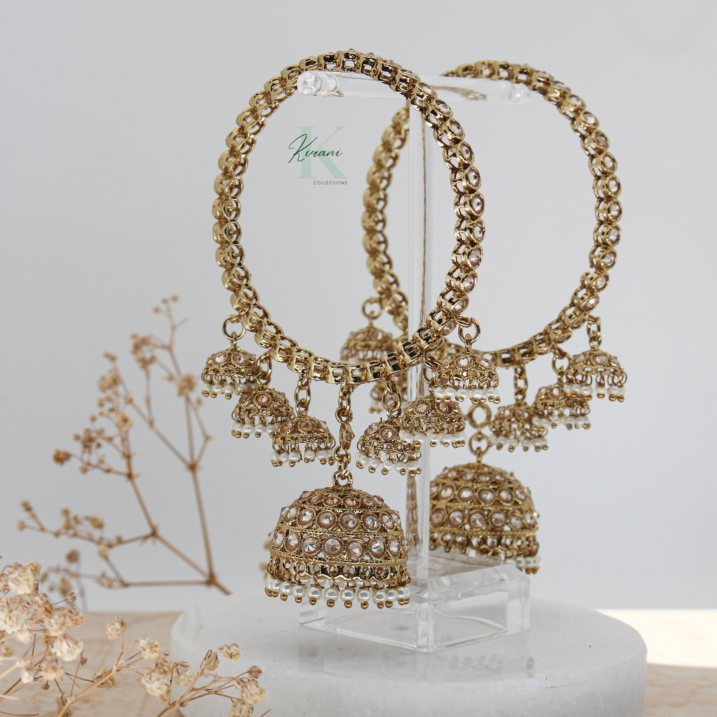 Gold Bridal Jhumki Bangles Indian Set of 2, Indian Gold Bangles, Sangeet Bangles, Mehendi ...