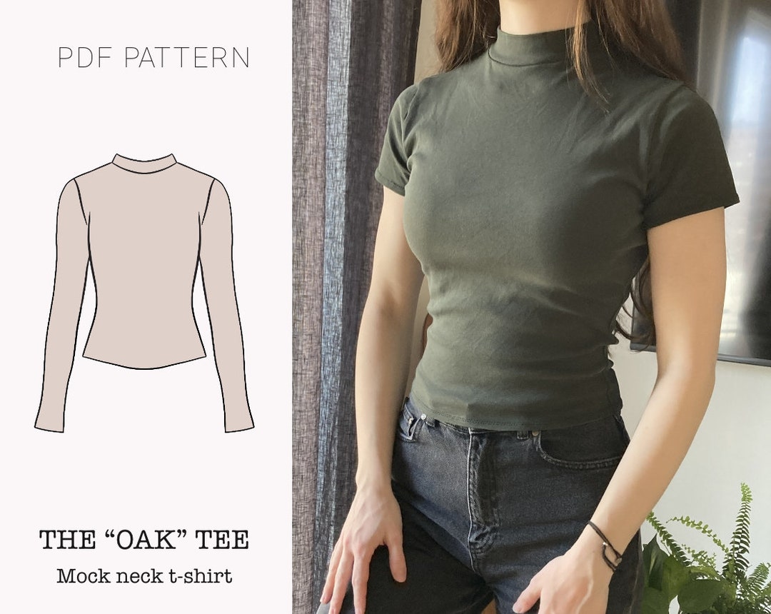 The "oak" Tee | Stretchy Mock Neck T-shirt PDF Pattern | Pdf Printable ...