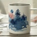 Wrap Around Watercolor Mountain Landscape Travel Mug, Prussian Blue Trees 10oz Camping Cup With ...