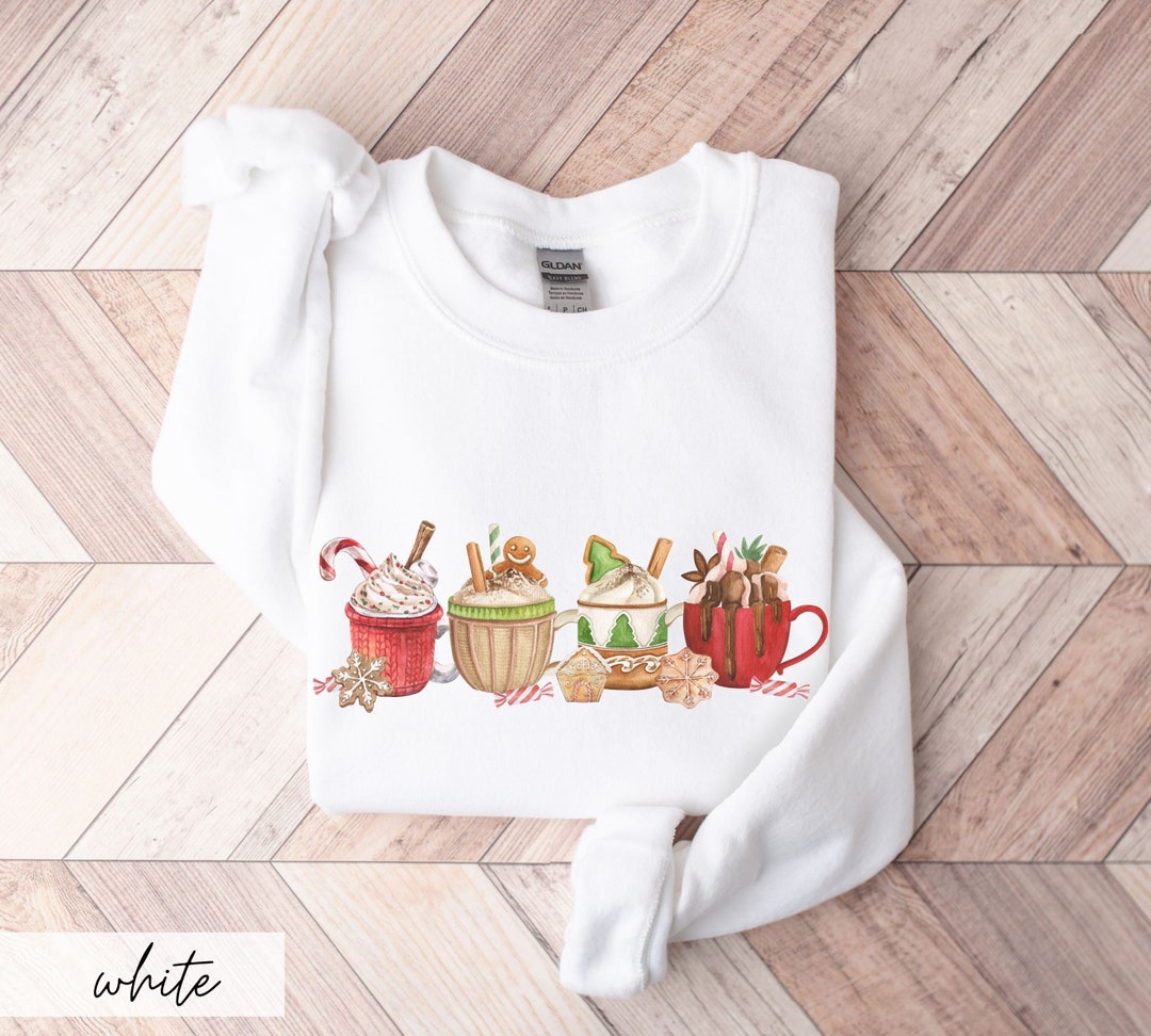 Painted Christmas Drinks Sweater, Cute Christmas Peppermint Coffee Hot ...