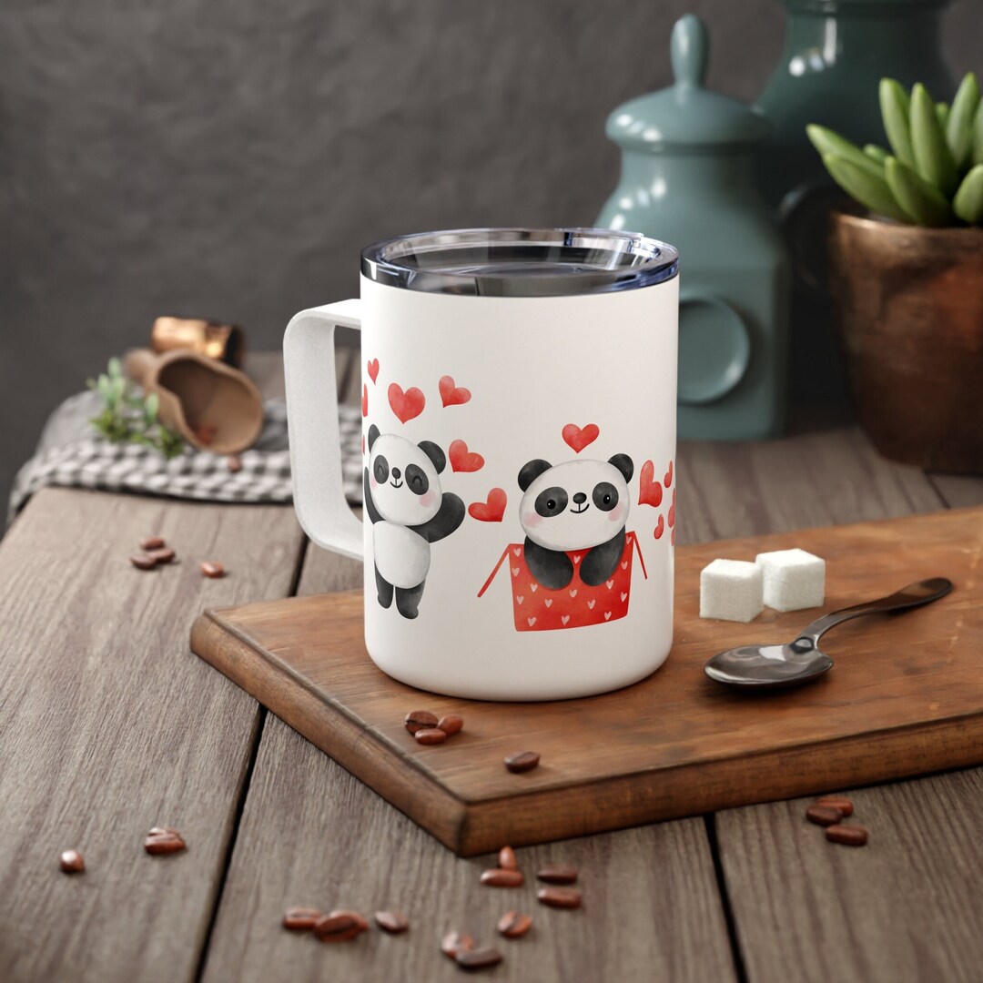 Valentines Pandas Insulated Mug, Cute Panda Bear Valentines Coffee Mug ...