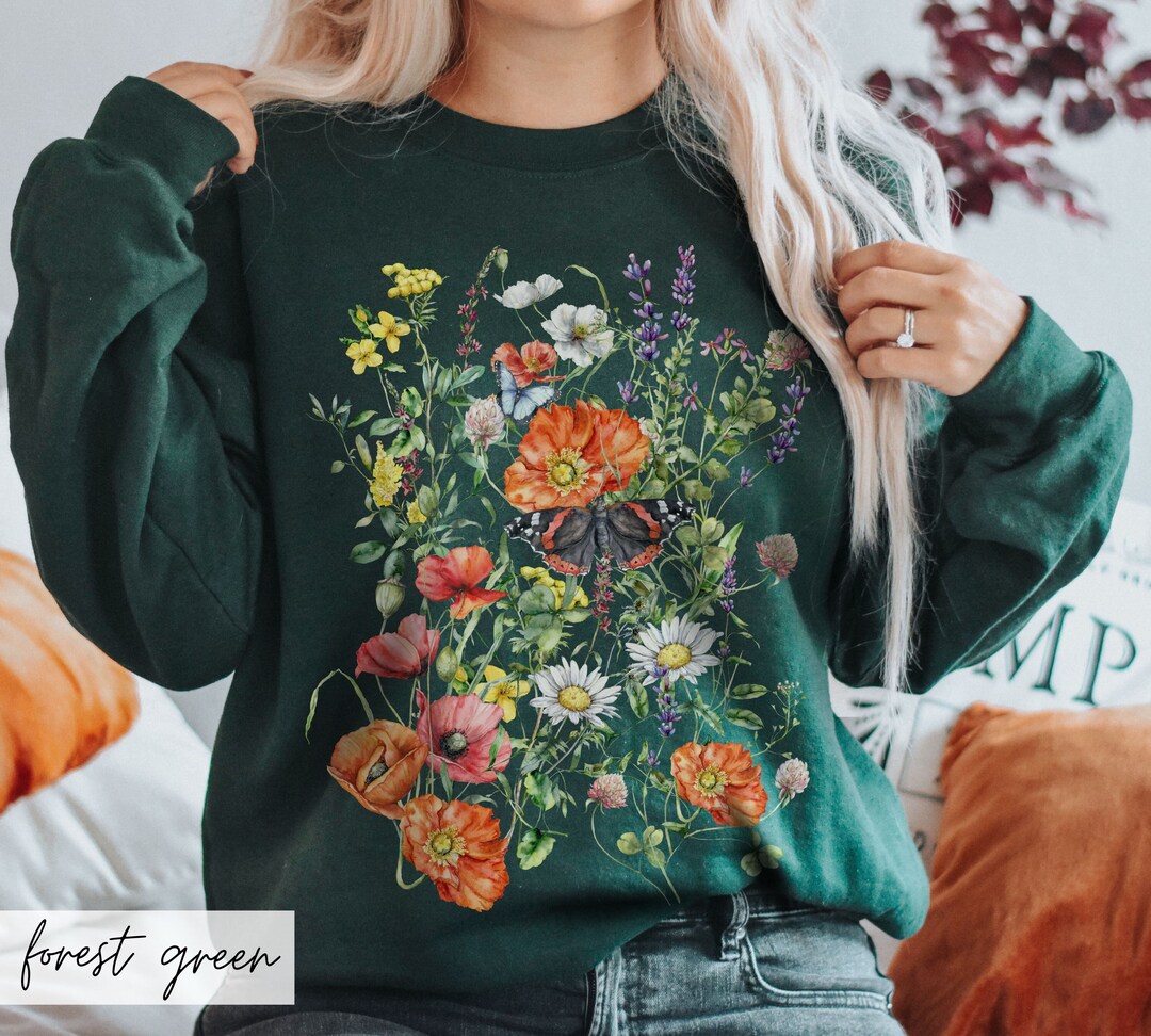 Cottagecore Wildflowers Sweater, Fairycore Painted Nature Poppies and ...