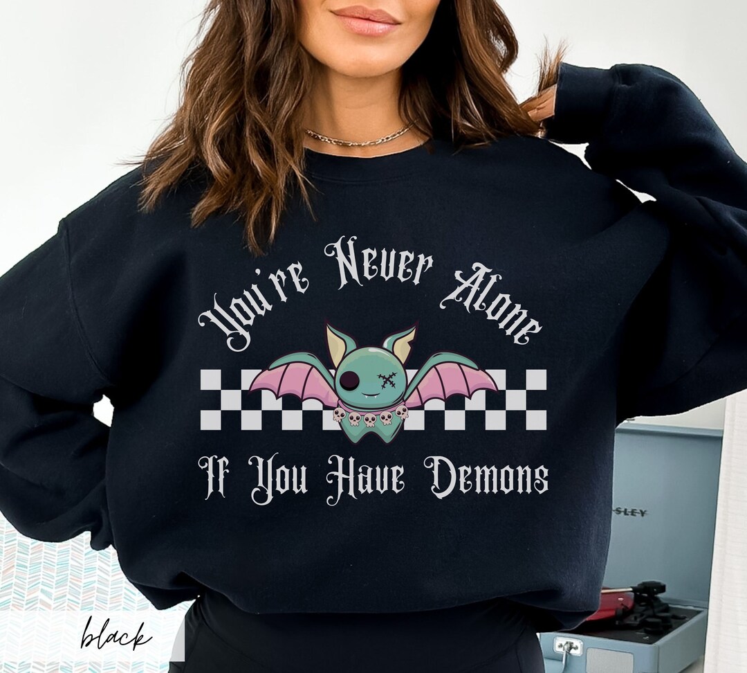 You're Never Alone If You Have Demons Sweater, Retro Checkered Pastel ...