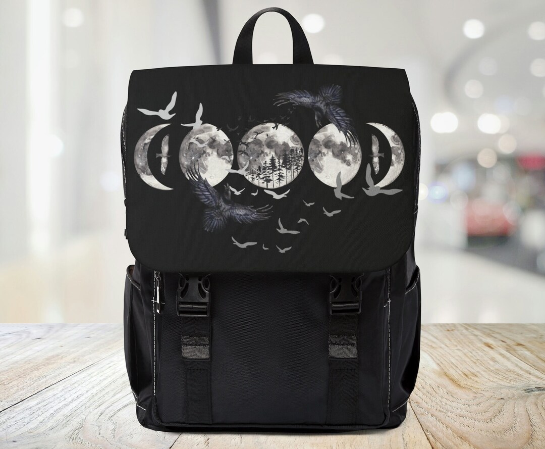 Ravens Moonphase Backpack, Gothic Bird Lover Unisex Casual Shoulder ...