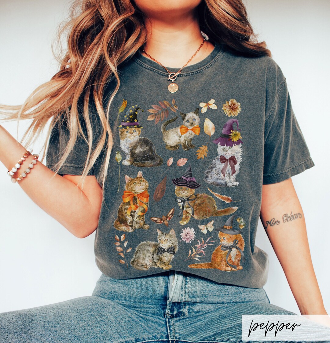 Comfort Colors Witchy Cats T-shirt, Vintage Halloween Kittens, Fall ...
