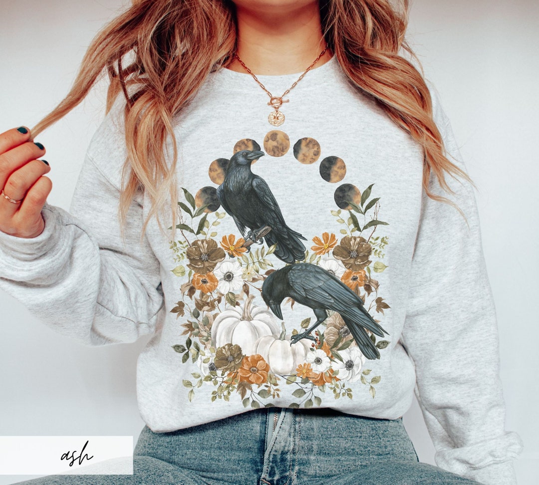 Autumn Ravens and Pumpkins Sweater, Crowcore Whimsigoth Sweatshirt ...