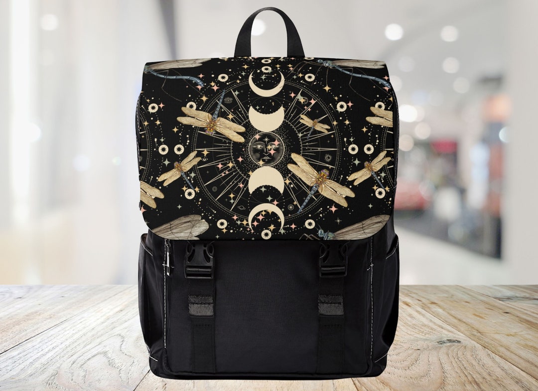Celestial Dragonfly Moon Phase Unisex Casual Shoulder Backpack, Witchy ...