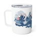 Wrap Around Watercolor Mountain Landscape Travel Mug, Prussian Blue Trees 10oz Camping Cup With ...