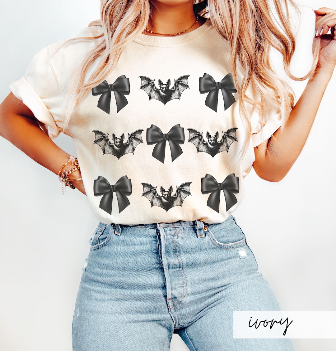 Comfort Colors Bat & Bow Shirt: Gothic Halloween Tee - Etsy
