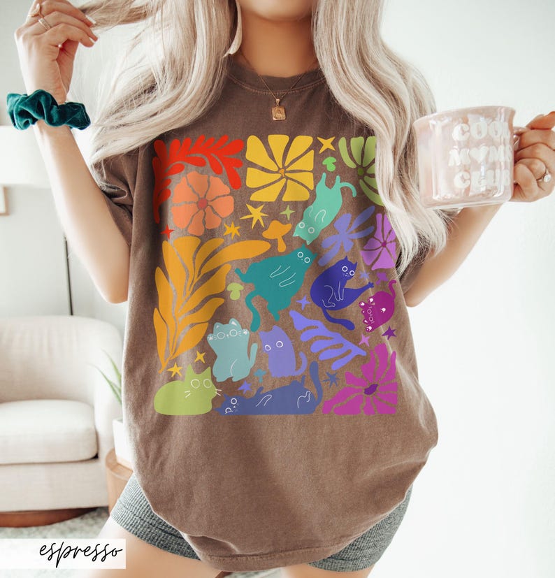 Comfort Colors Rainbow Cats Shirt: Boho Matisse Style Pride Tee - Etsy
