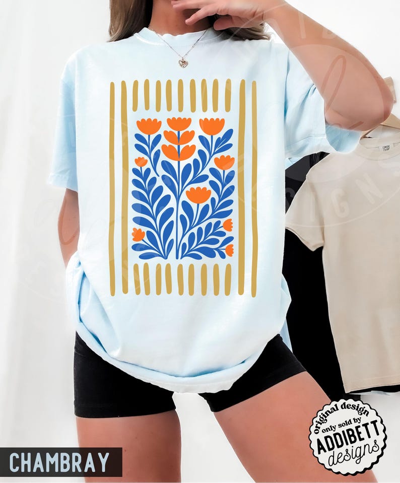 Comfort Colors Pop Folk Striped Floral Shirt : Artsy Matisse Inspired ...