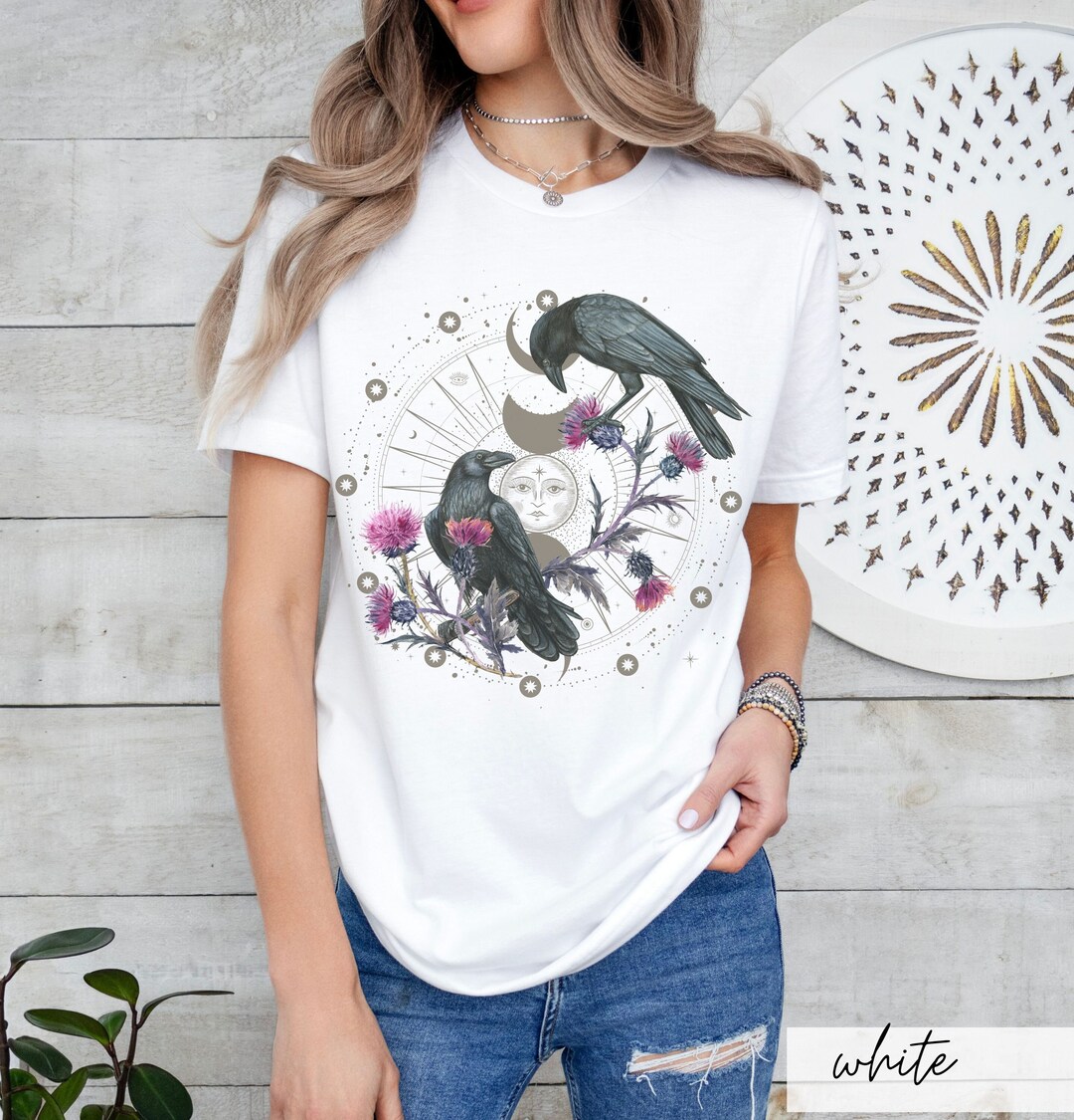 Celestial Raven Thistle Shirt: Moon Phase Comfort Colors Tee - Etsy
