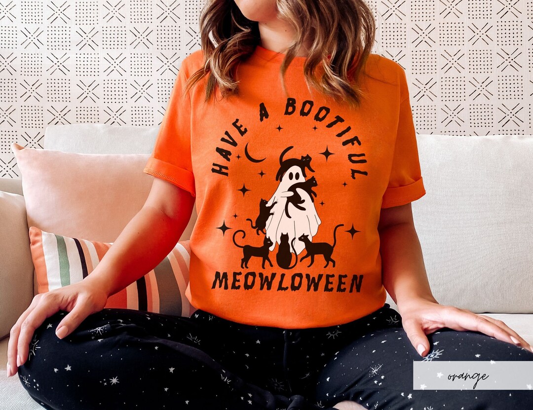 Bootiful Meowloween Ghost Cats Shirt, Bella and Canvas Shirt, Cute Cat ...