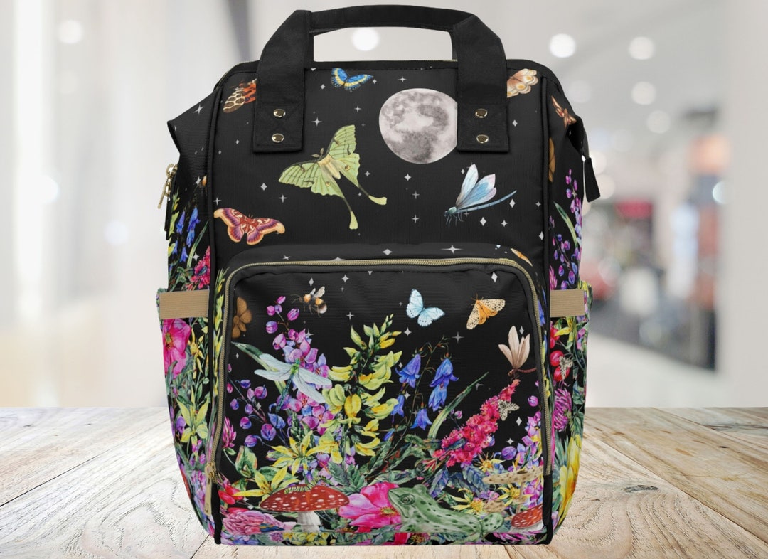 Celestial Floral Luna Moth Diaper Backpack, Cottagecore Diaper Bag ...