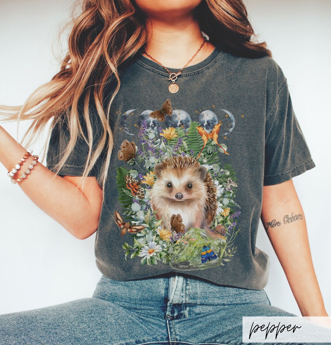 Comfort Colors Cottagecore Hedgehog Shirt, Naturecore Moonphase Fern ...