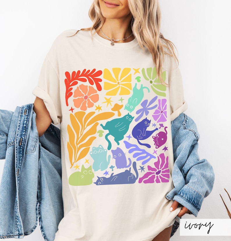 Comfort Colors Rainbow Cats Shirt: Boho Matisse Style Pride Tee - Etsy