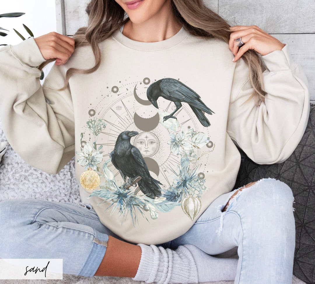 Celestial Raven Solstice Sweater, Winter Yule Crewneck for Bird Lover ...