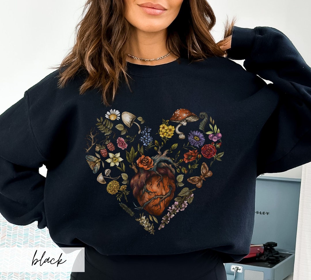 Cottagecore Heart Crewneck: Floral Human Heart, Gothic Valentine's Gift ...
