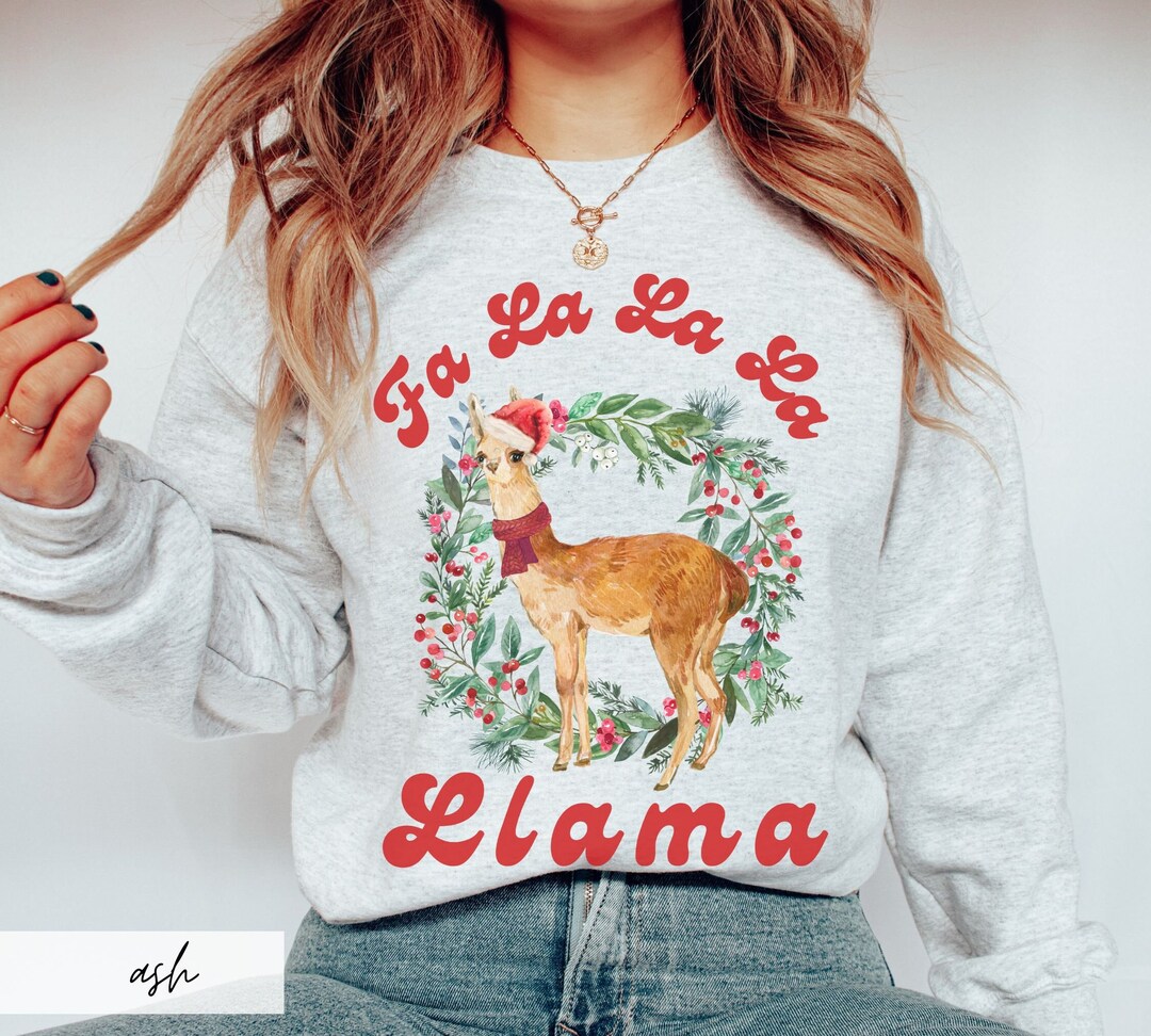 Fa La La La Llama Sweater, Llama Lover Retro Christmas Sweatshirt, Cute ...
